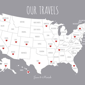 Couples Travel Map to Mark Places You Visit, Gift for Him or Her ...
