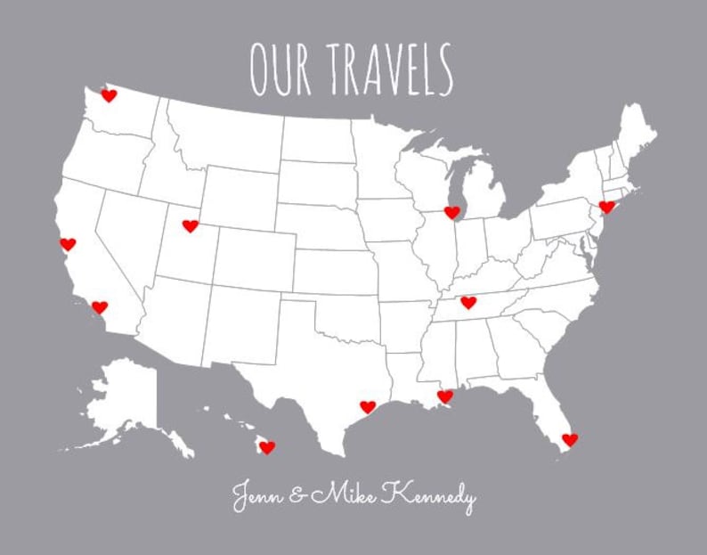 Couples Travel Map to Mark Places You Visit, Gift for Him or Her ...