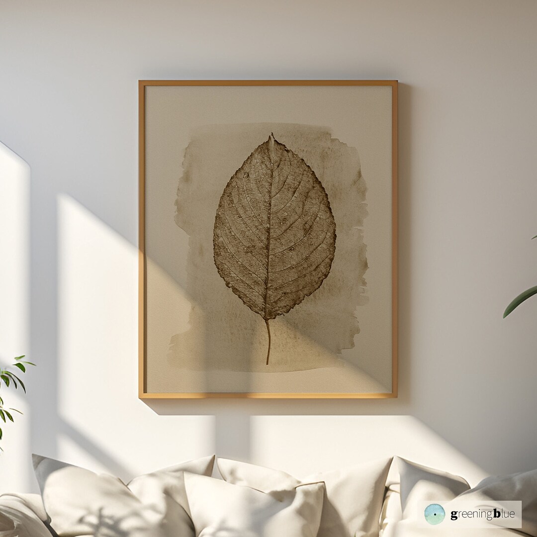 Retro Botanical Drawing of Dry Leaf Print on Natural Sepia Tones ...