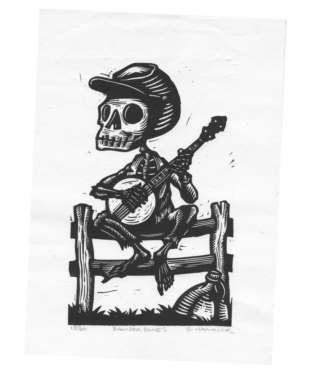 Skeleton Calavera Banjo Linocut 'banjer Bones' - Etsy