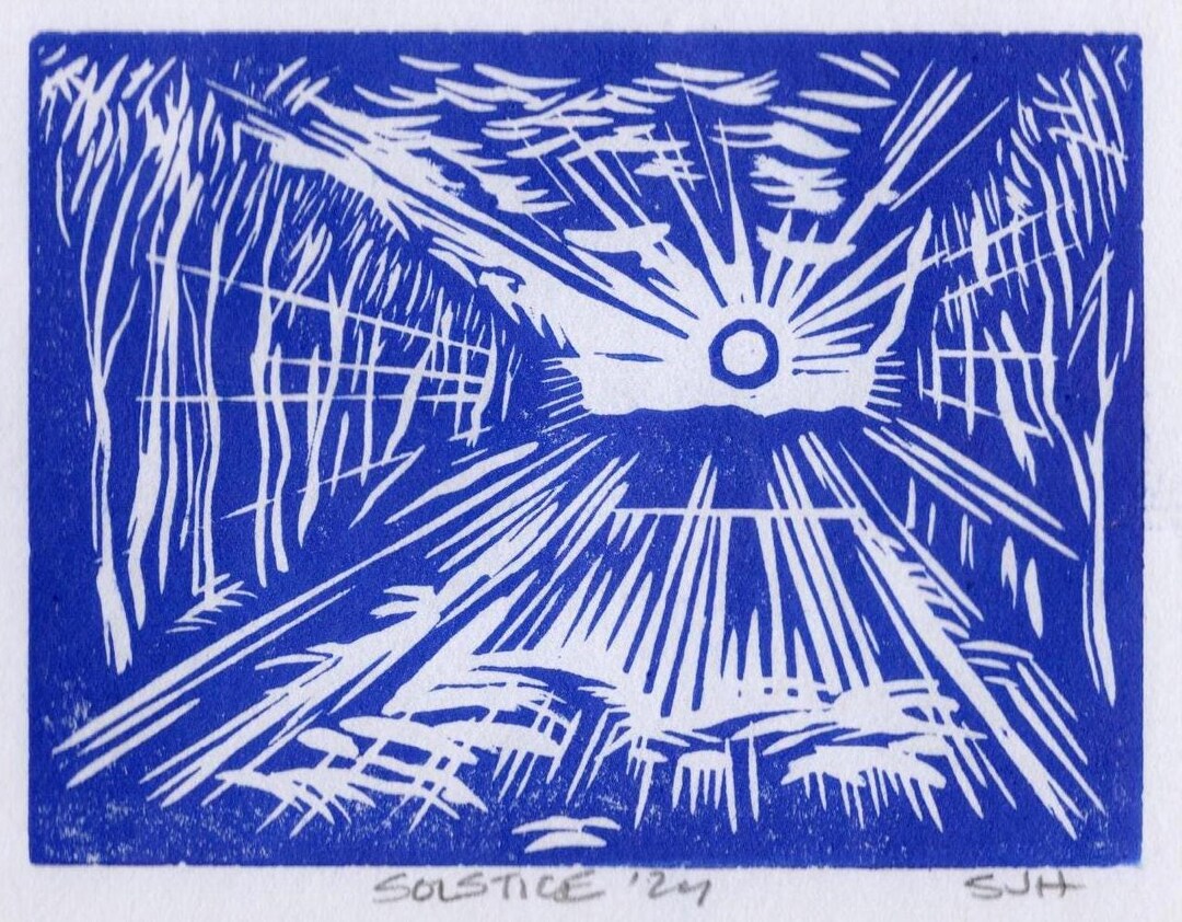 Solstice '24 Original Linocut, 3 by 4 Inches. Printed and Signed by the ...