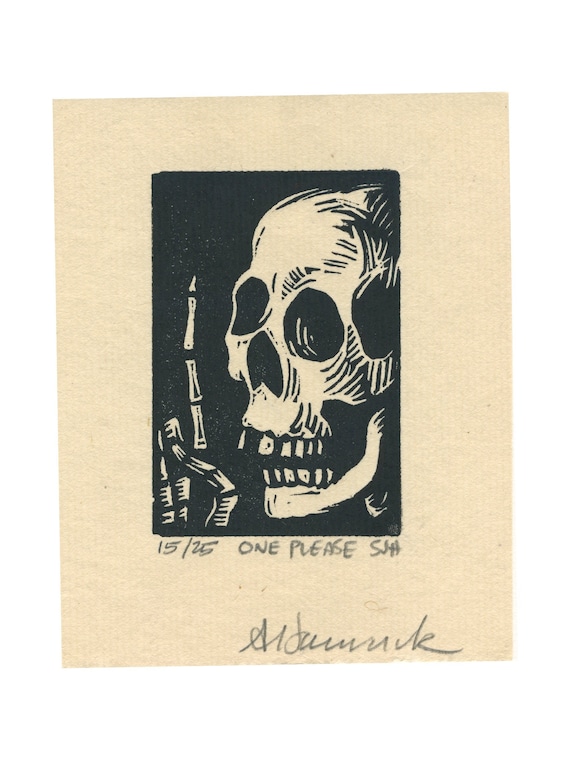 Skeleton Linocut one Please - Etsy