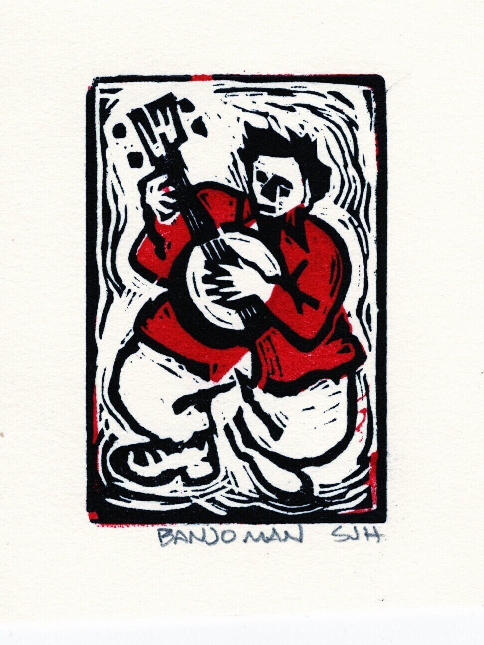 Banjo Man Linocut - Etsy