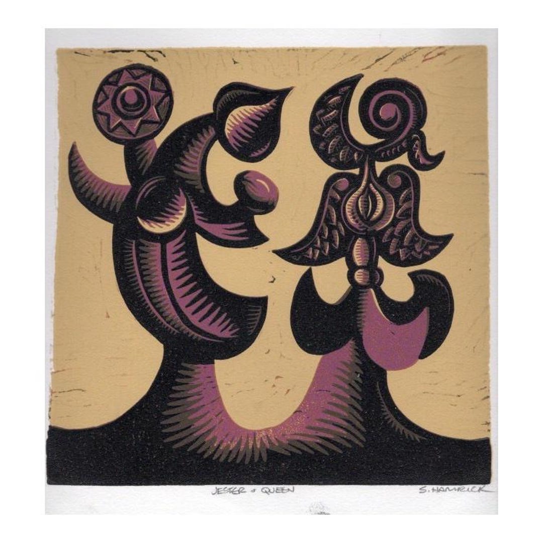Jester and Queen Reduction Linocut - Etsy