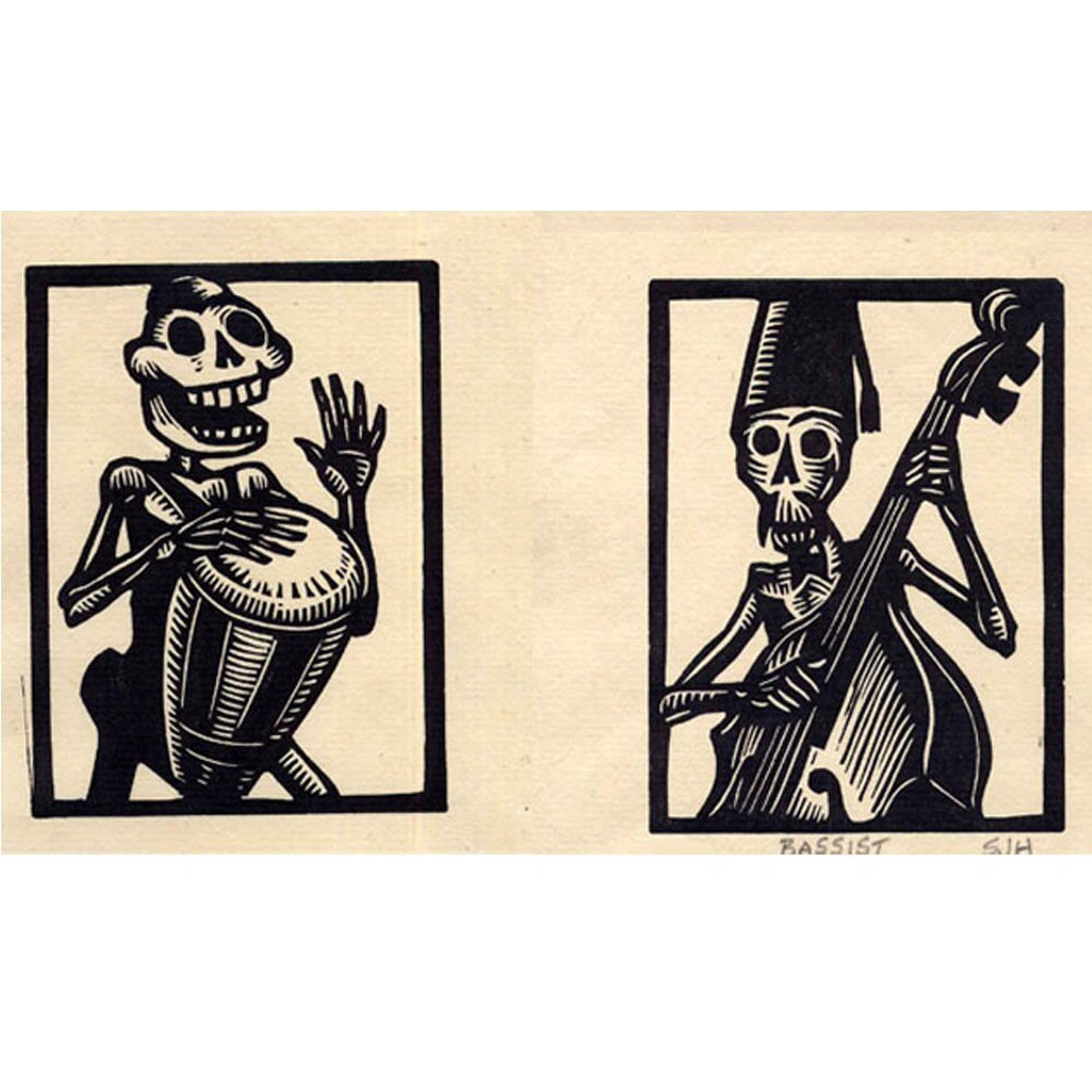 Any Six Linocut Calavera Skeleton Band Prints | Etsy