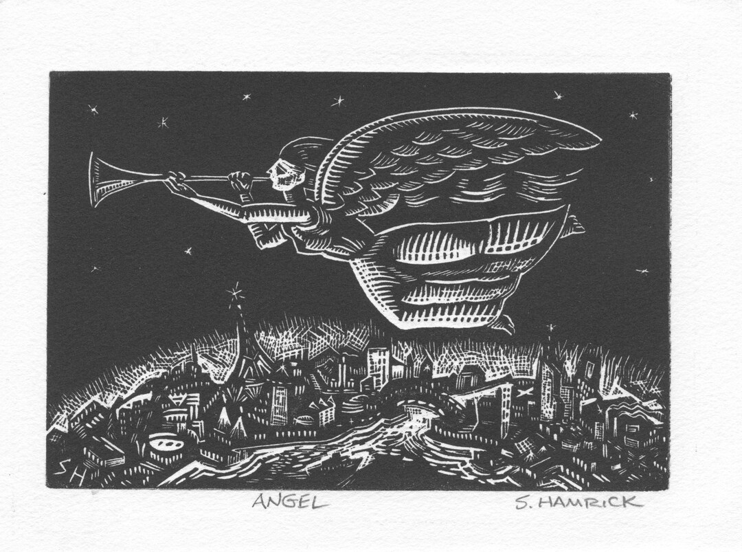 Angel Original Linocut - Etsy