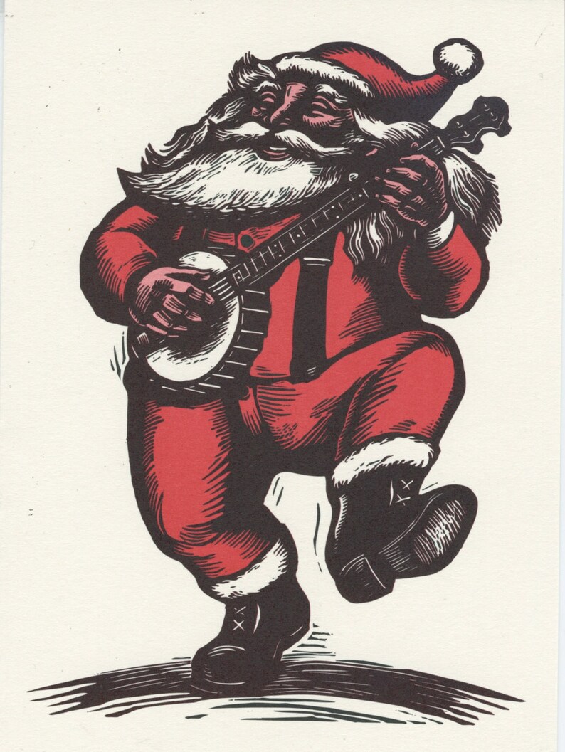 Banjo Santa Christmas Card - Etsy