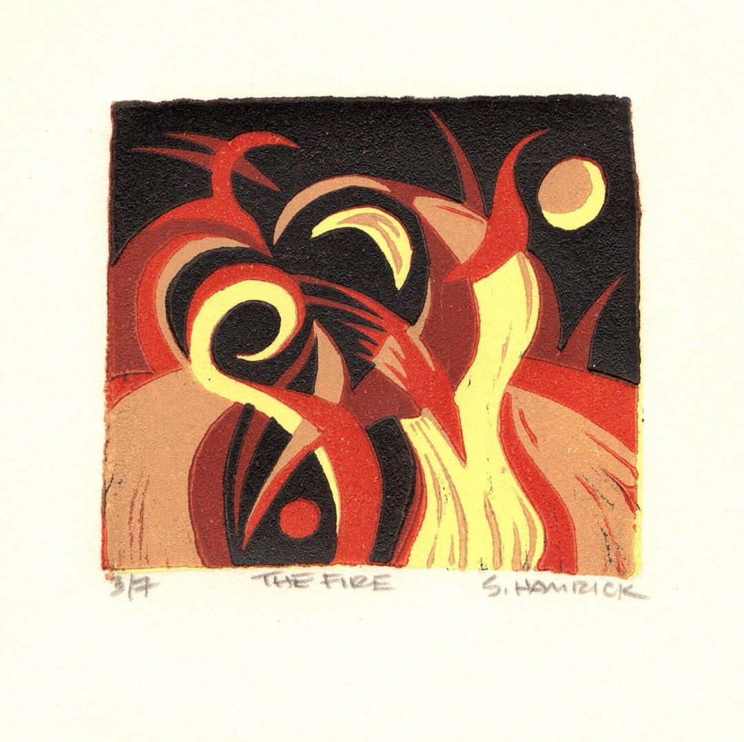 The Fire Reduction Linocut - Etsy