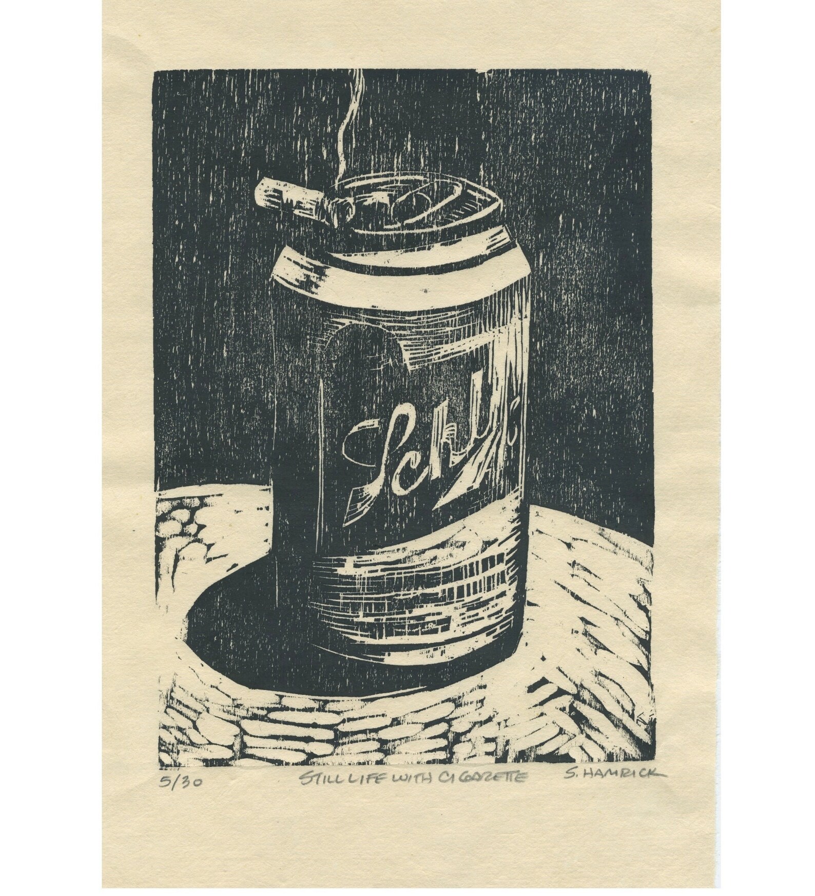 Woodcut, 'still Life With Cigarette' - Etsy