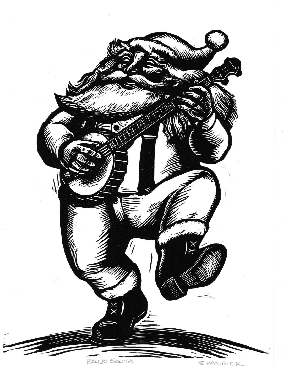 Banjo Santa Original Linocut - Etsy