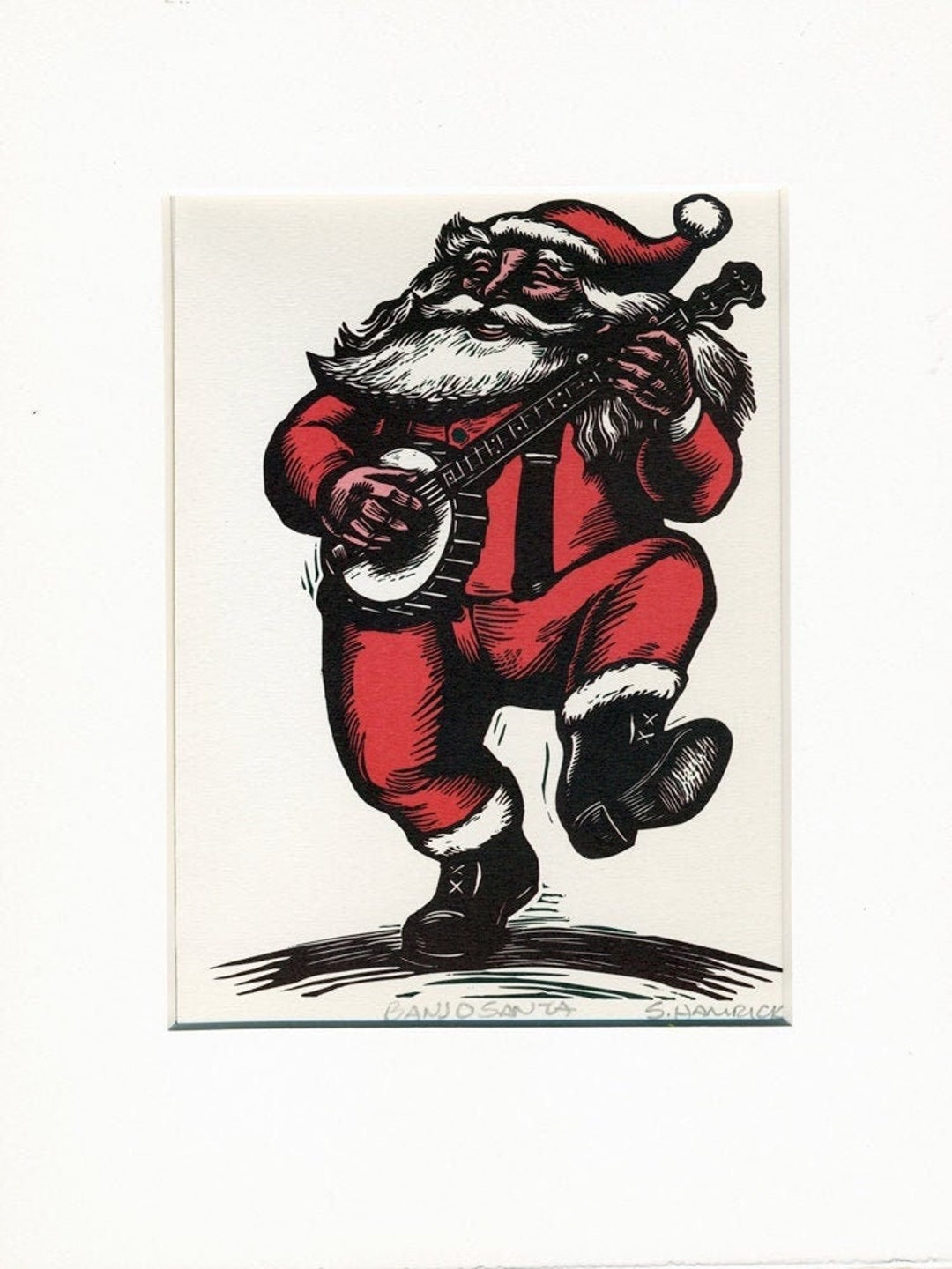 Banjo Santa Matted and Ready to Frame - Etsy