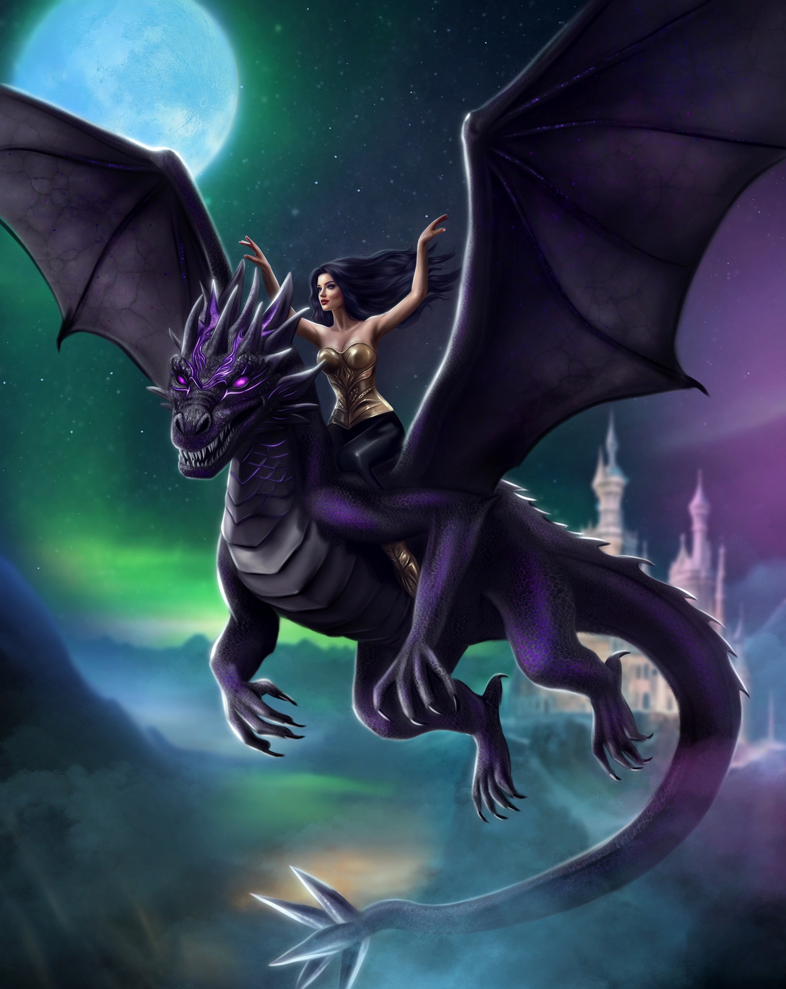 Asteria and Calix Dragon Ride Art Print From of Darkness and Ruination (the Star Queen ...