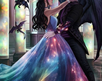 Asteria and Calix Dragon Ride Art Print From of Darkness and Ruination the Star Queen Chronicles ...