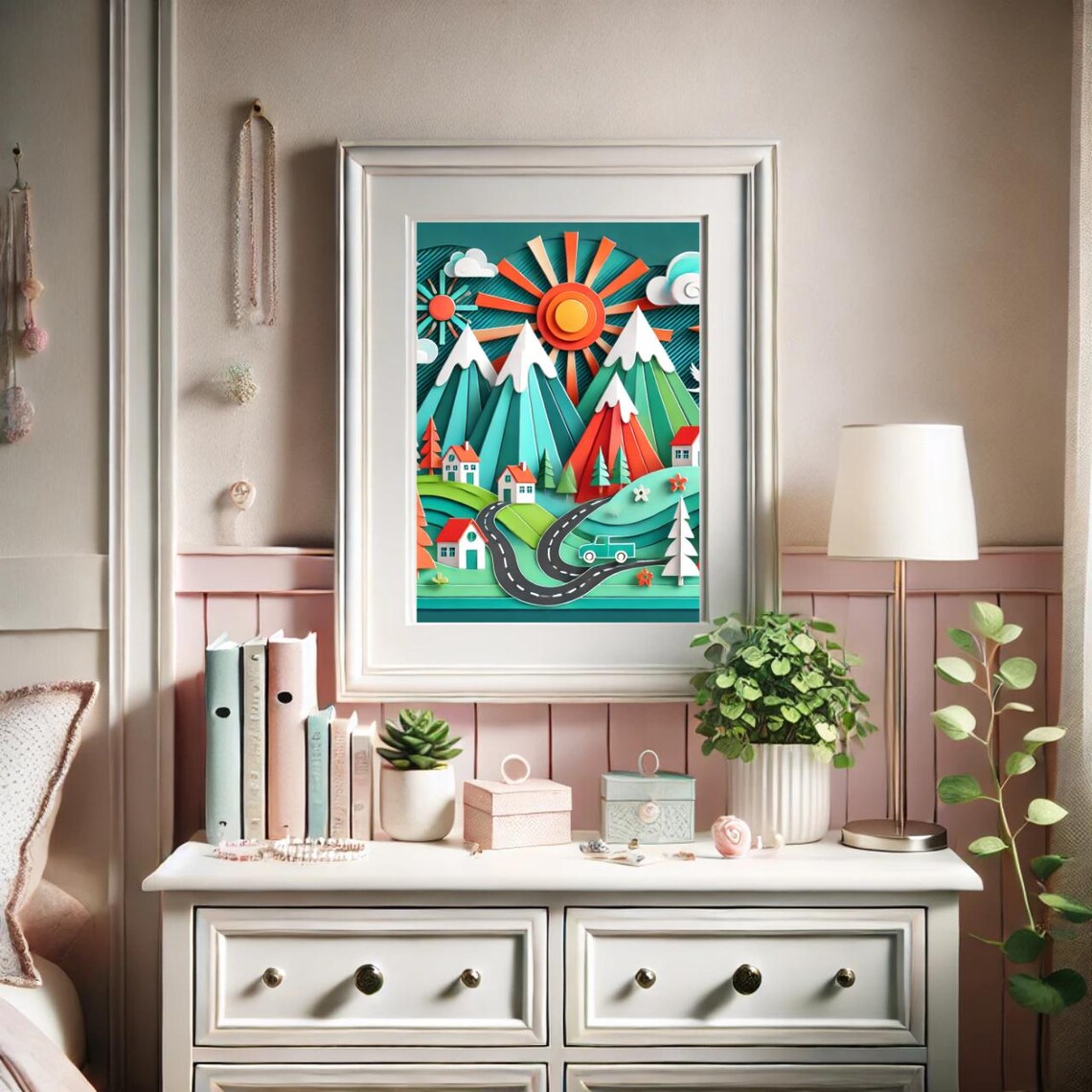 Paper-cut Mountain Childrens Room Wall Art - Vibrant Art With Colorful ...