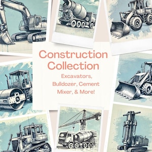 Hand Drawn Collection of Construction Vehicle Prints Featuring Heavy ...