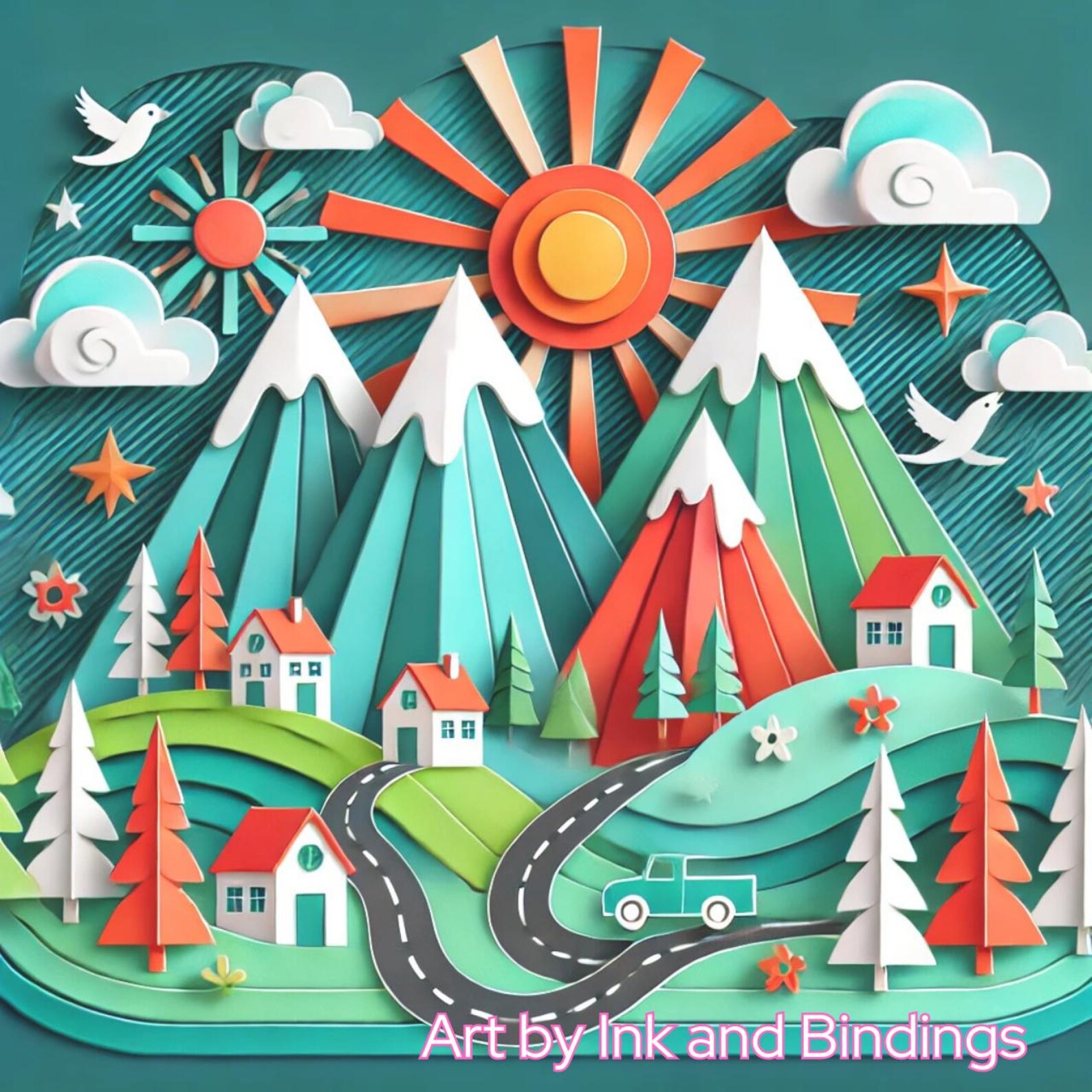 Paper-cut Mountain Childrens Room Wall Art - Vibrant Art With Colorful ...