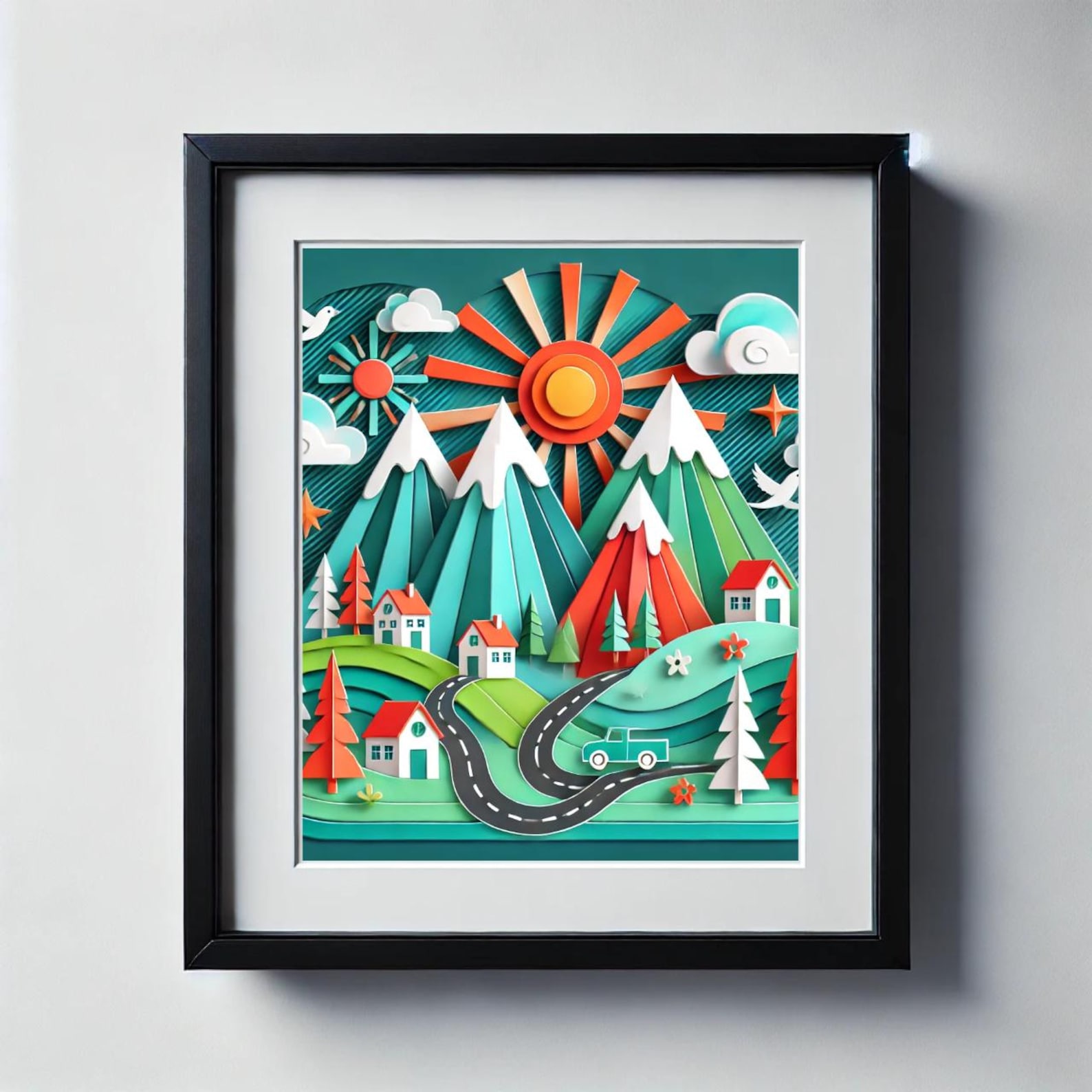 Paper-cut Mountain Childrens Room Wall Art - Vibrant Art With Colorful ...