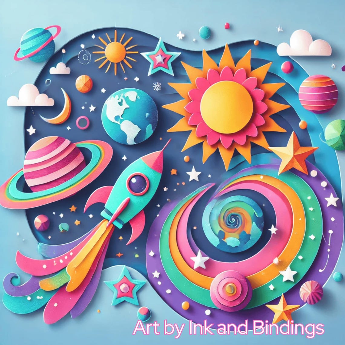 Vibrant Paper-cut Space Art With Rocket, Planets, and Stars. Perfect ...