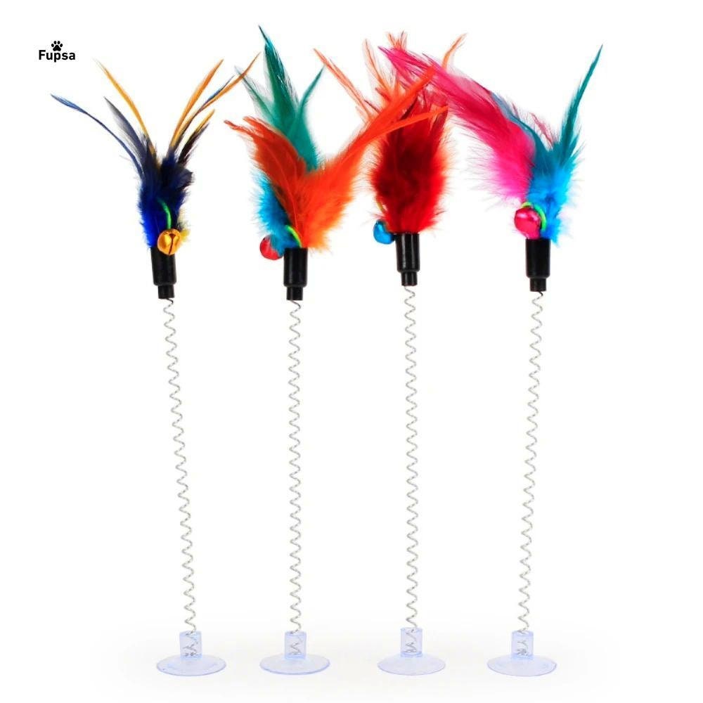 Multicolor Feather & Bell Mouse Teaser Suction Stick Spring Toy ...