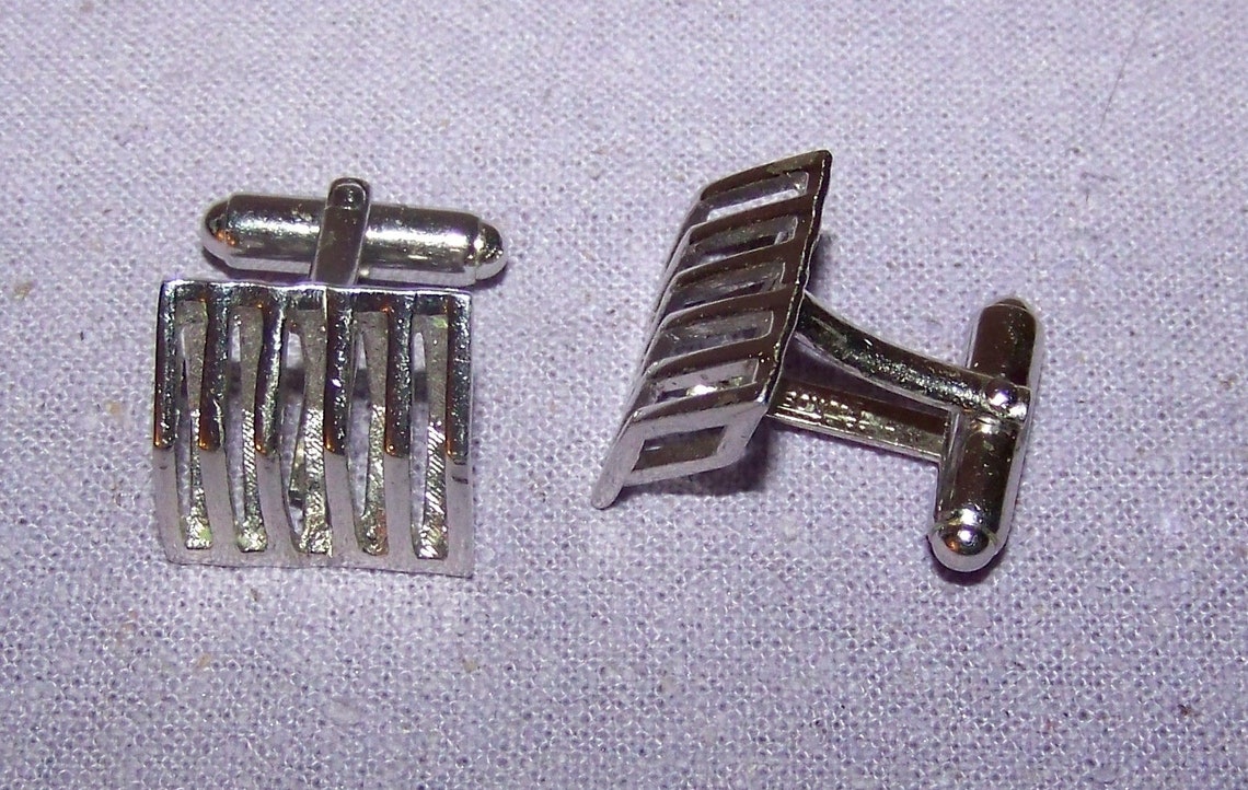 VINTAGE Anson Sterling Modernist Cufflinks Linear Open Design Pat ...