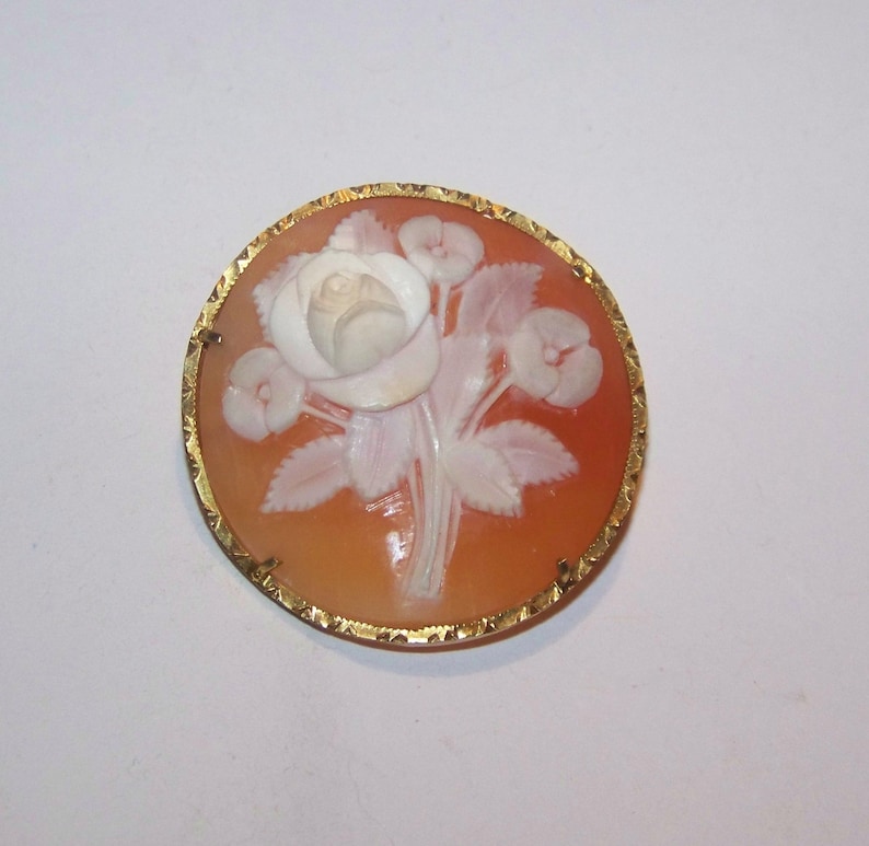 Vintage 925 Argent Vermeil Sculpté À La Main Coquille Fleurs Rose Camée ...