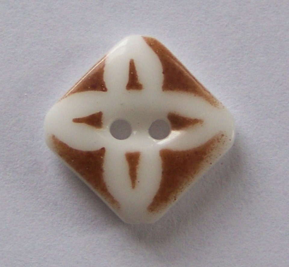 Embellishments Antique China Stencil Button Square Pattern #15 Brown On ...