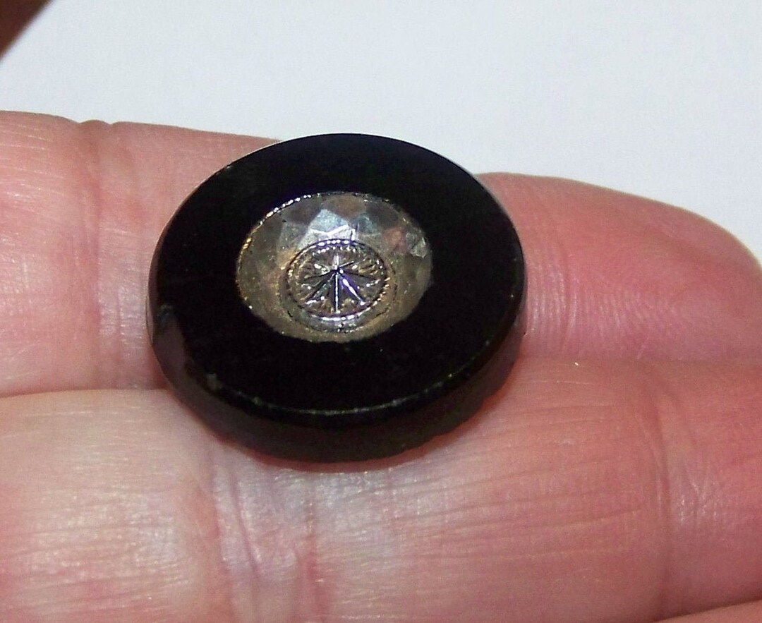 Antique Victorian Glass Buttons Set of 6 Silver Recessed Center With ...