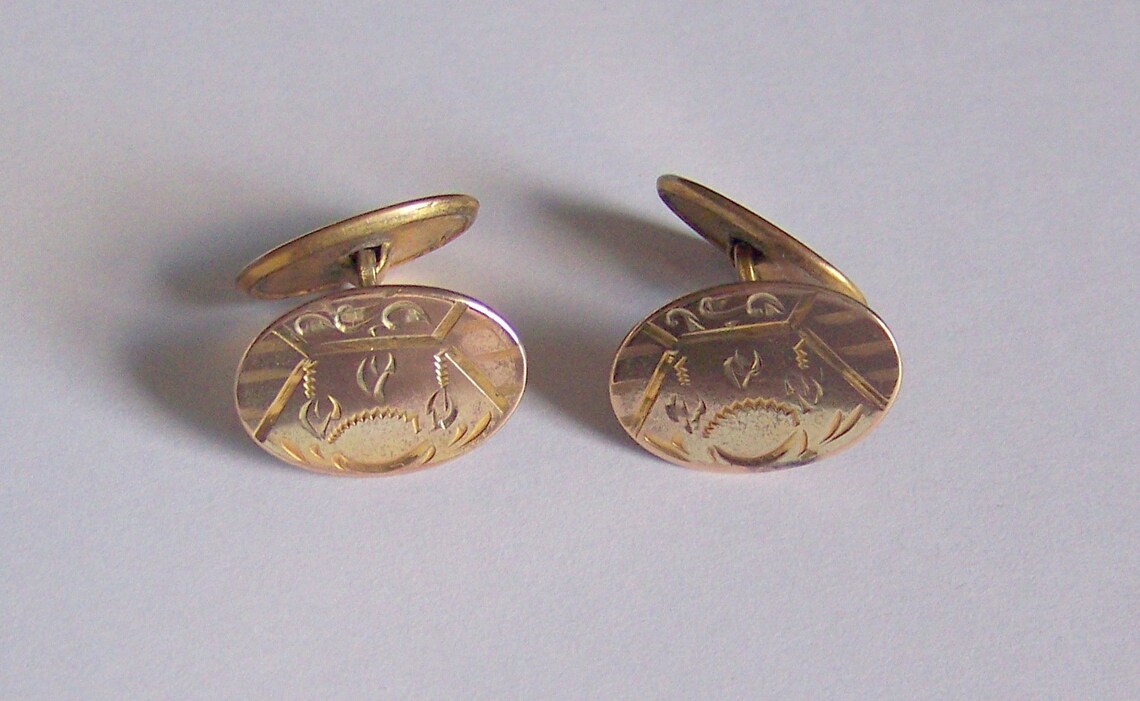 Beautiful VINTAGE Gold Filled Swivel Back Cufflinks H.W.K. Co Etched ...