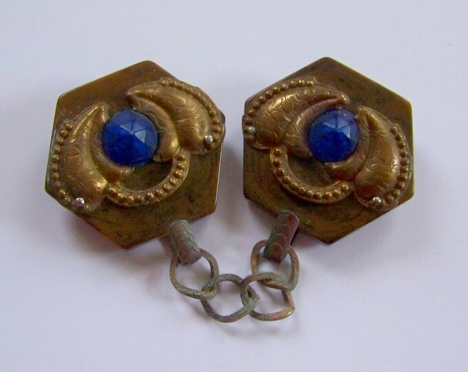 Antique Marbled Bakelite Cloak Clasp Metal & Blue Center Striking - Etsy