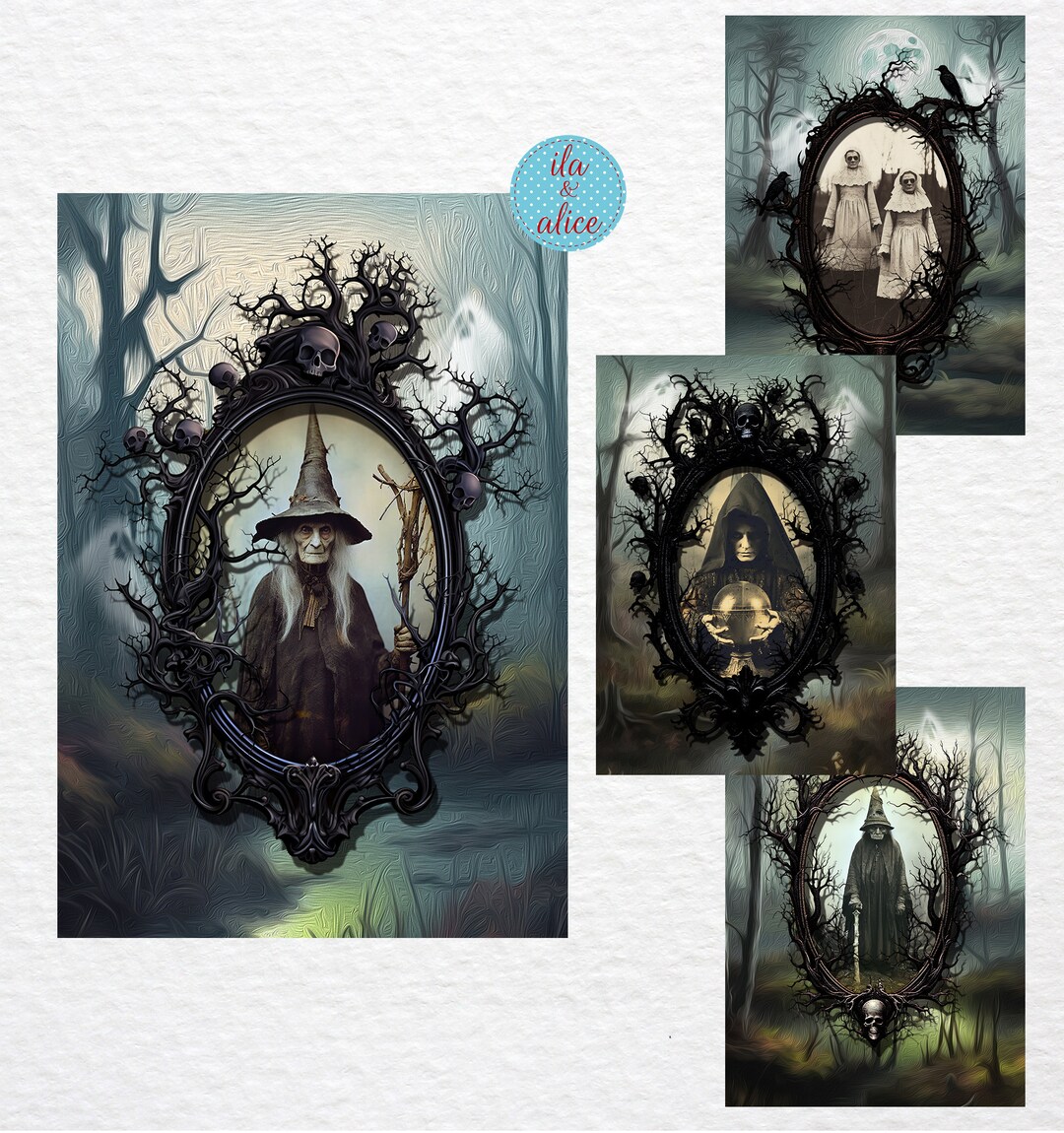 Scary Witch Halloween Postcards, Dark Witches Halloween Postcard Set ...