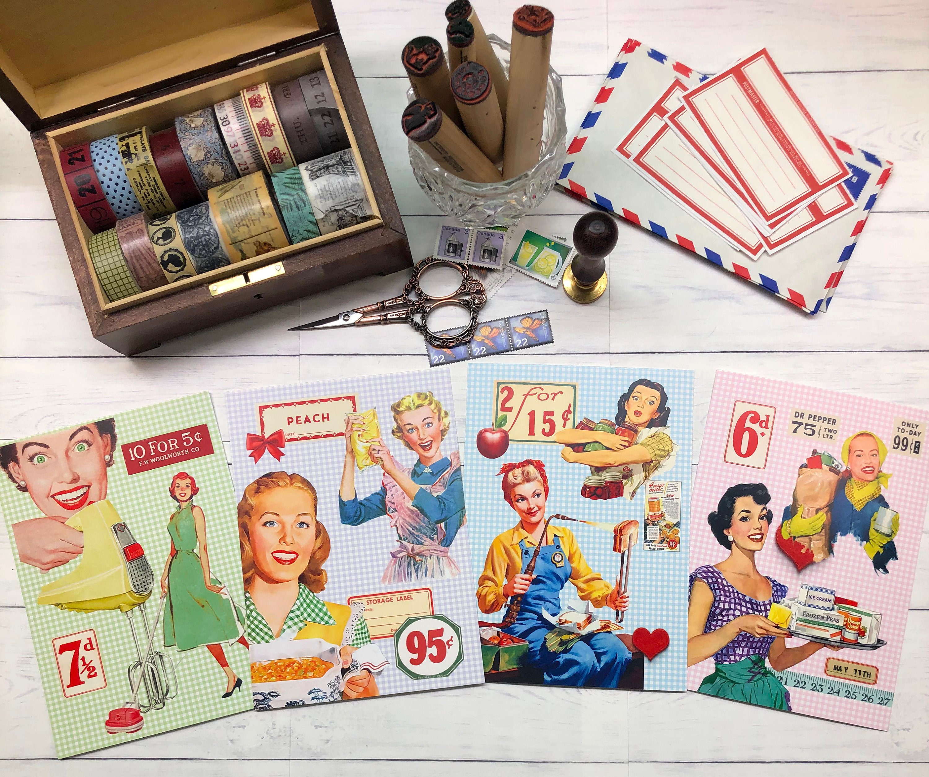 Retro Housewife Postcard Set Retro Women Postcard Vintage | Etsy