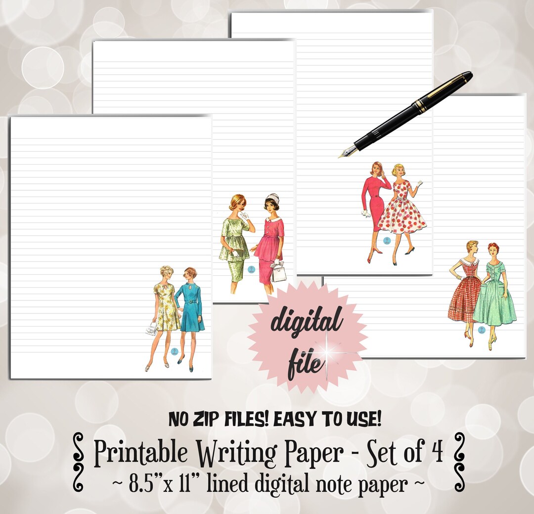 2 Retro Fashion Printable Writing Paper, Printable Letter Writing ...