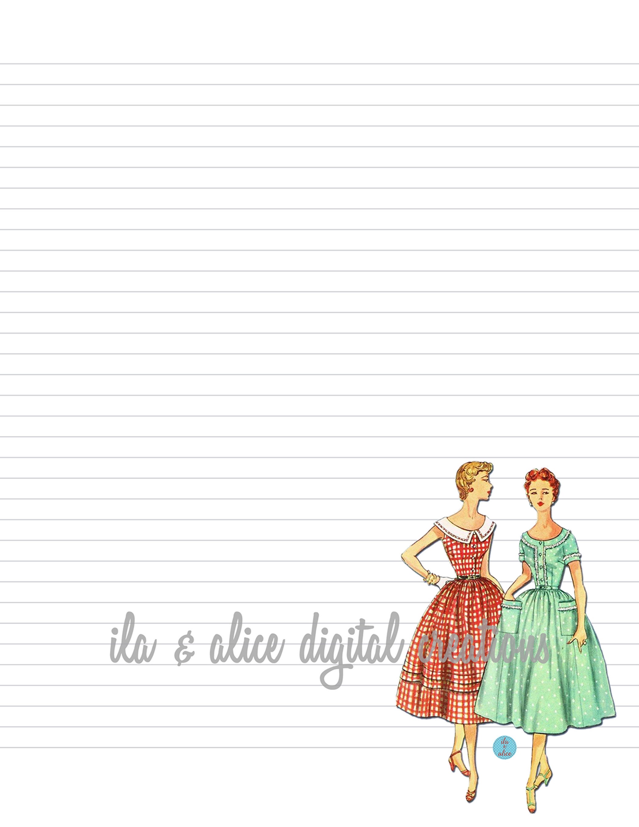 2 Retro Fashion Printable Writing Paper Printable Letter - Etsy UK