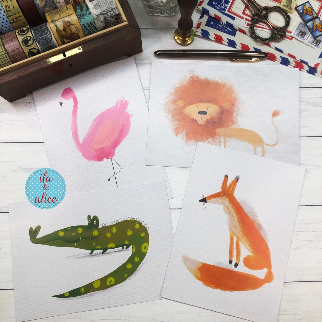 Funny Exotic Animal Postcard, Zoo Animal Postcard Set, Cute Wild Animal ...
