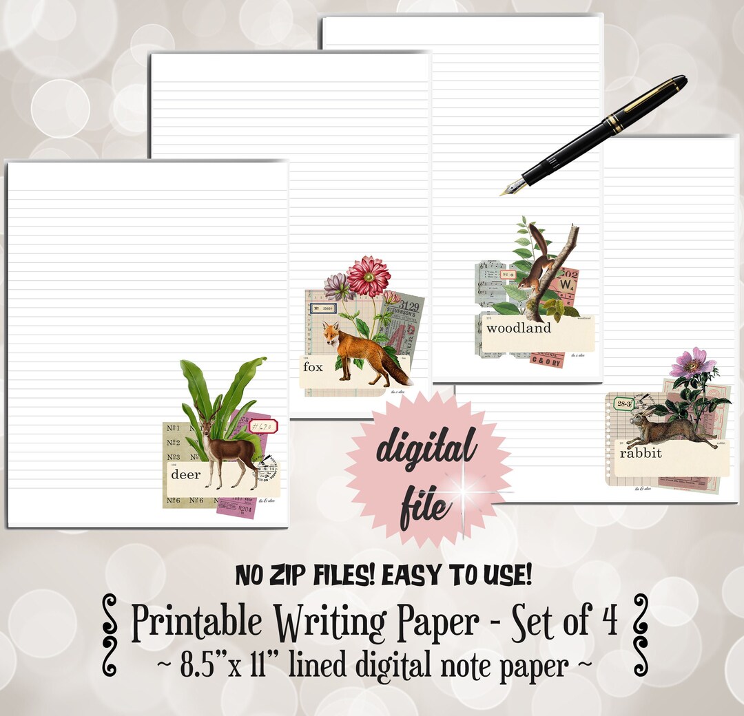 Woodland Animal Printable Letter Writing Stationery, Digital Writing ...