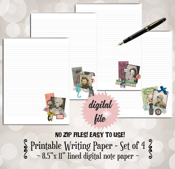Vintage Collage Printable Writing Paper Set Digital Lined Etsy