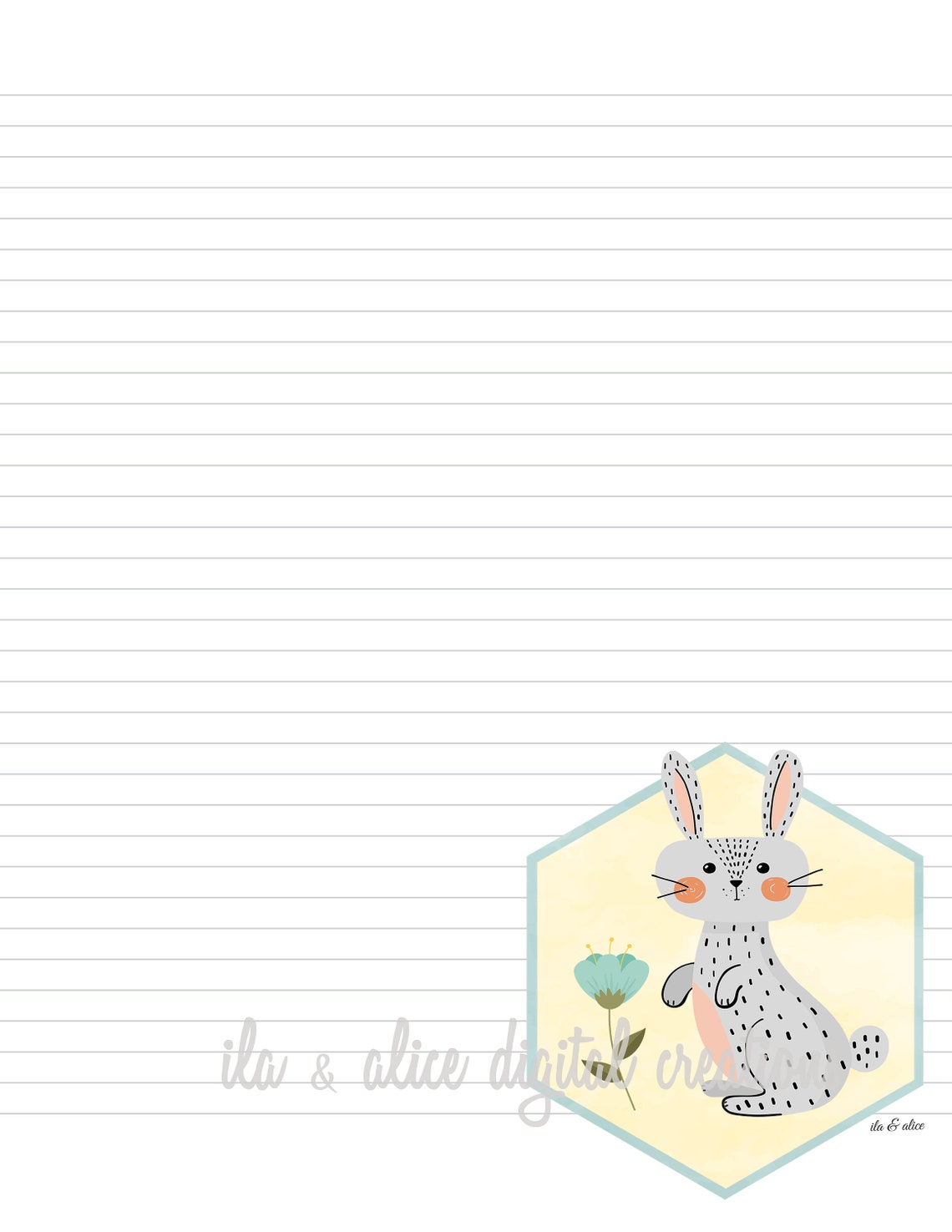 Cute Rabbit Printable Writing Paper for Snail Mail Bunny - Etsy