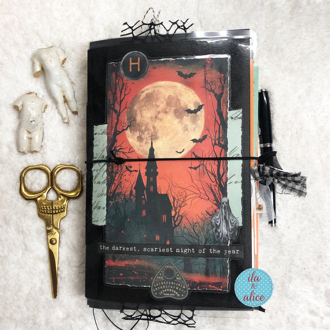 Spooky Haunted House Under a Full Moon Halloween Junk Journal Filled W ...