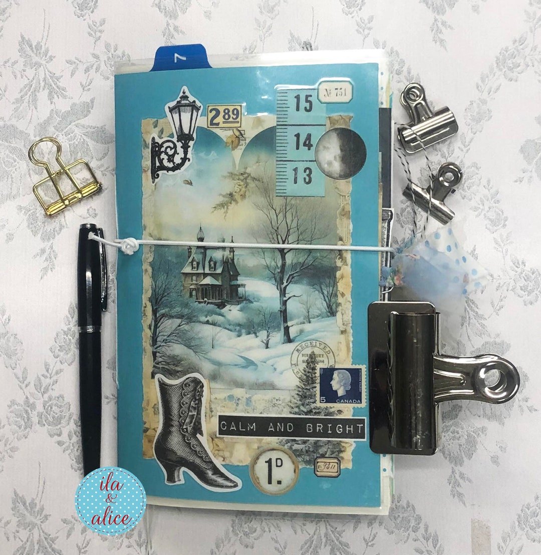 Pretty Winter Junk Journal W Recycled Book Pages, Chunky White and Blue ...