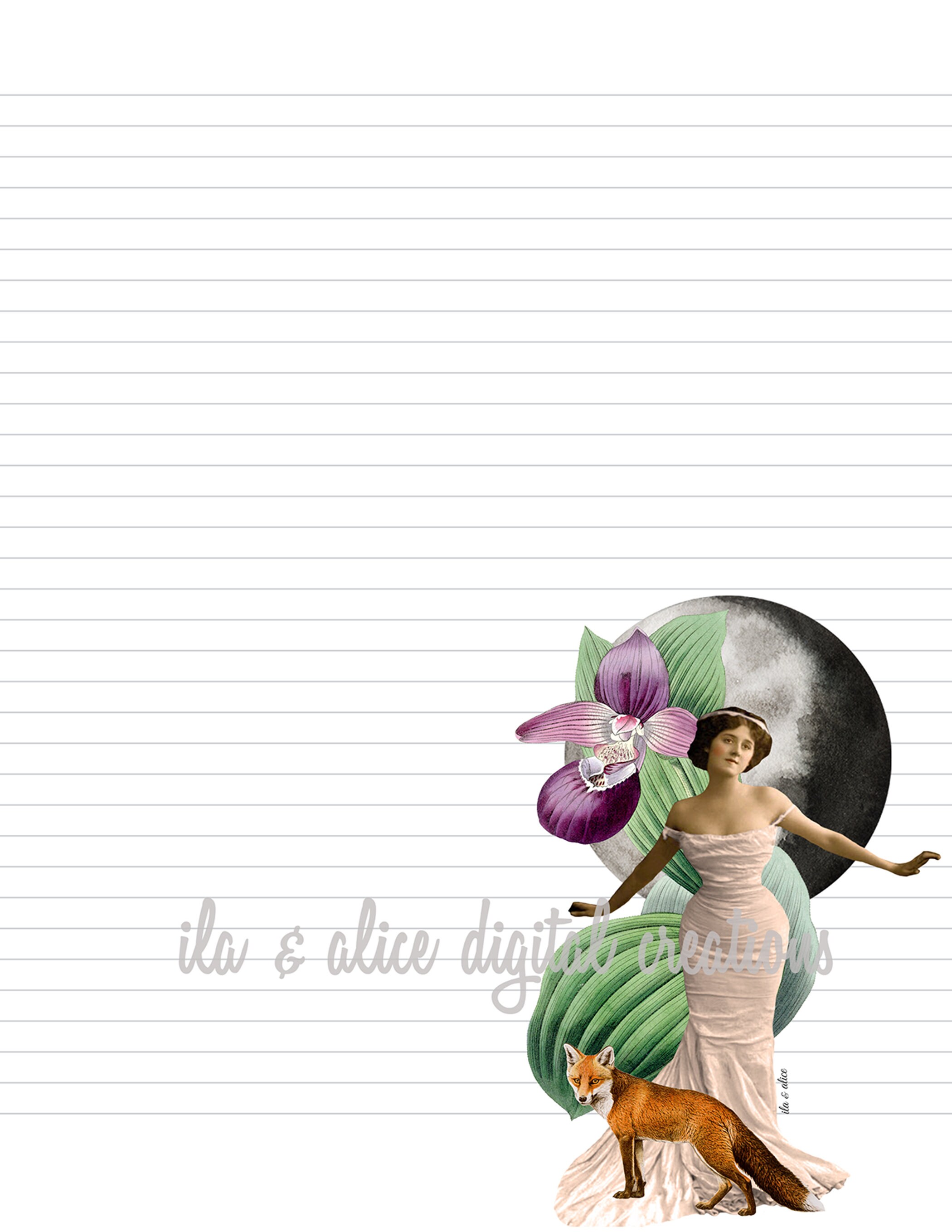 Full Moon Printable Letter Writing Paper for Snail Mail - Etsy