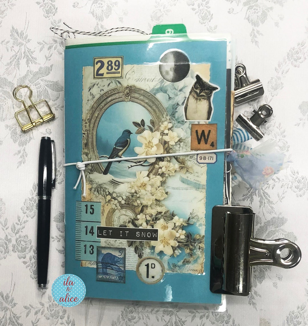 Pretty Handmade Winter Junk Journal W Recycled Book Pages, Whimsical ...