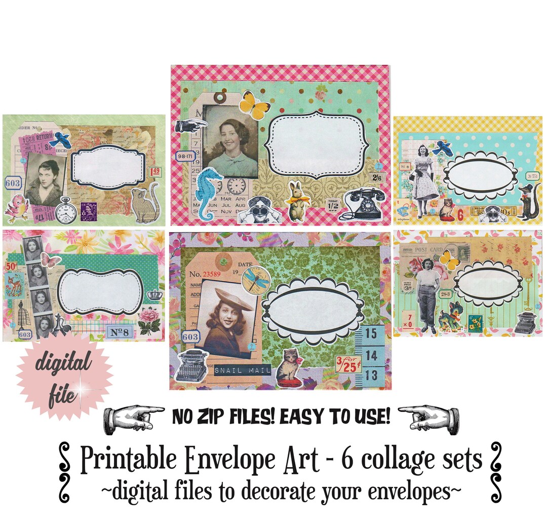 Printable Retro Address Label, Digital Vintage Envelope Art, Retro Junk ...