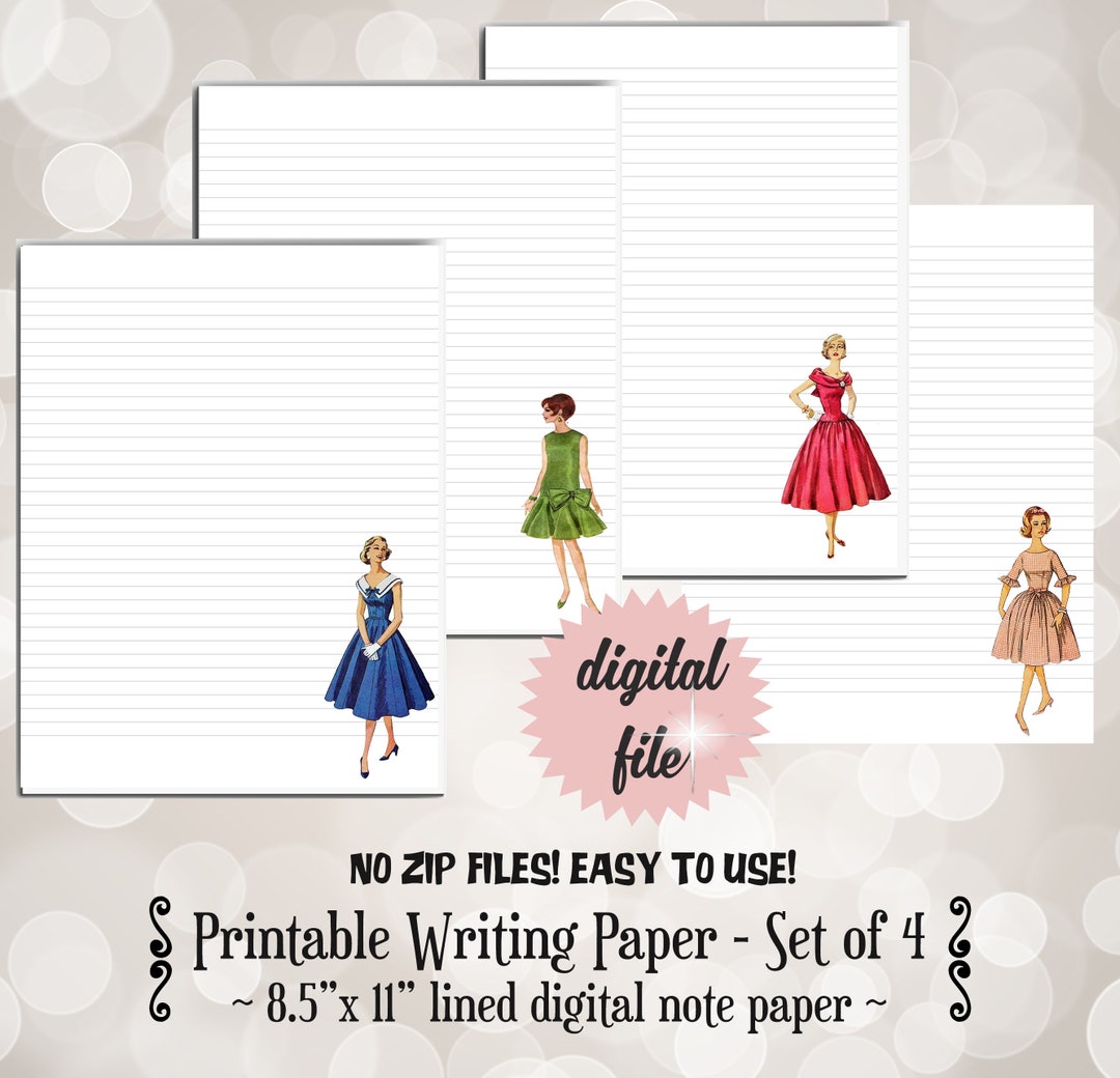 Retro Fashion Printable Writing Paper, Vintage Stationery (digital ...