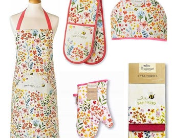 Cooksmart Bumble Bee Organic Cotton Apron Tea Towels Double Oven Gloves ...