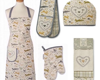 Cooksmart Bumble Bee Organic Cotton Apron Tea Towels Double Oven Gloves ...
