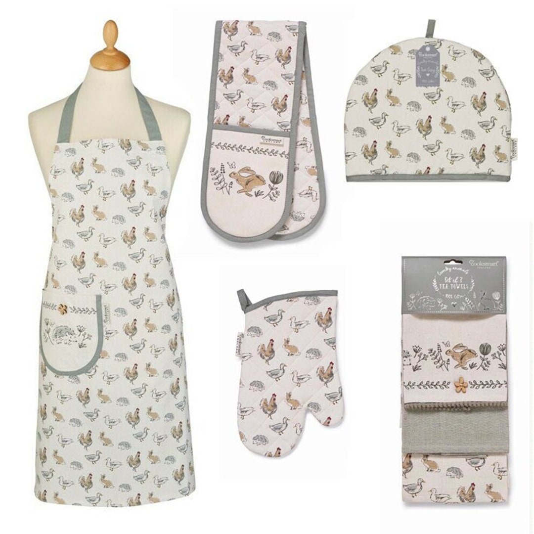 Cooksmart Country Animals Cotton Apron Tea Towels Double Oven Gloves ...