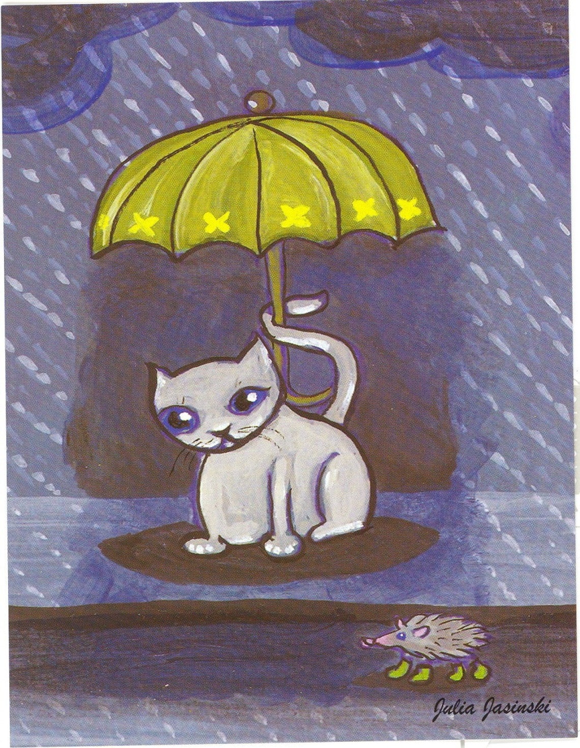 Postcard Rain Cat and Mouse - Etsy