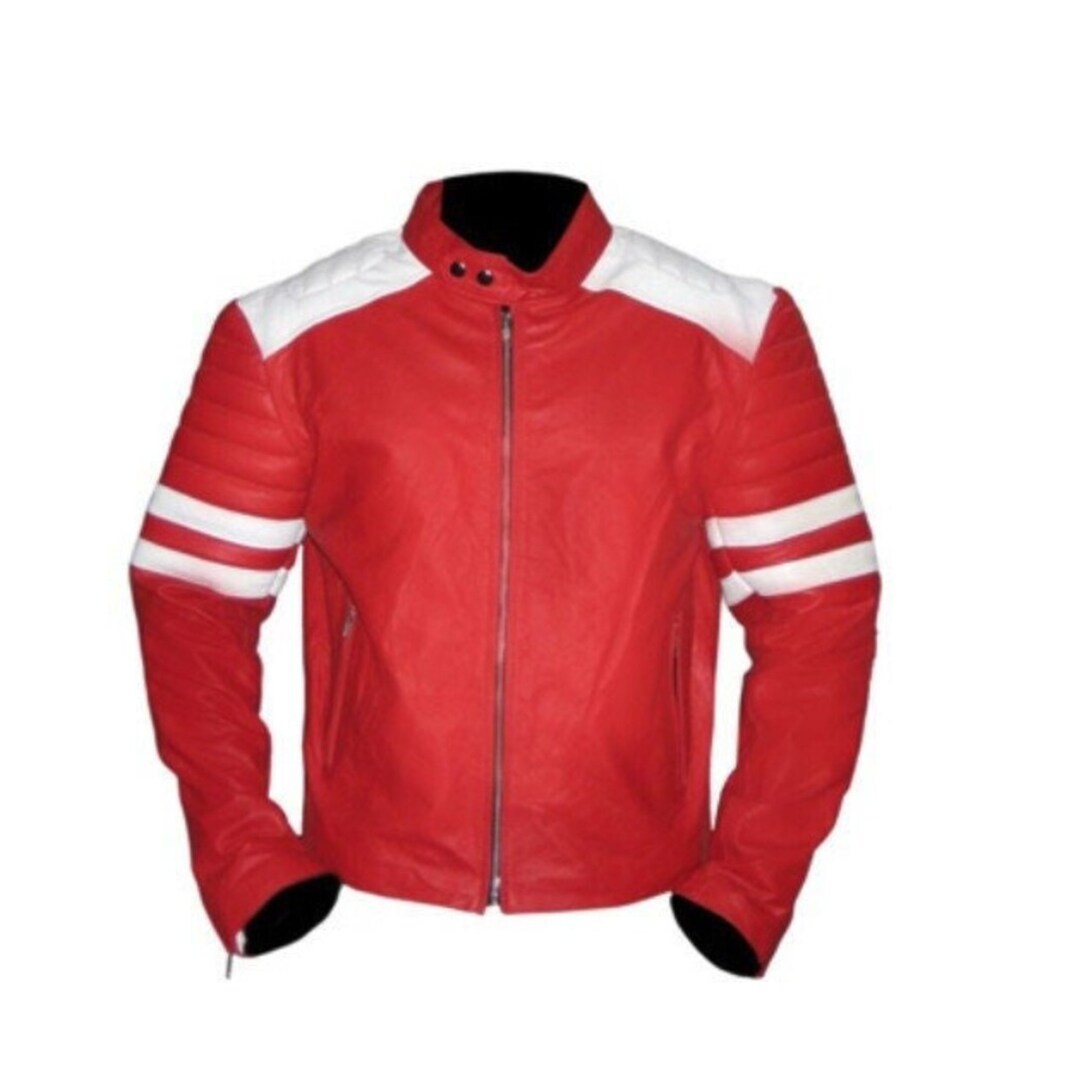 Men's Real Red Leather Jacket Racer Red Jacket Motorcycle Jacket Biker ...