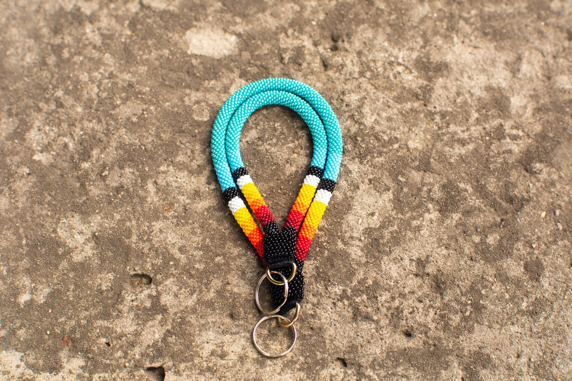 Native Style Beaded Keychain / Southwest Short Wrist Lanyard for Keys ...
