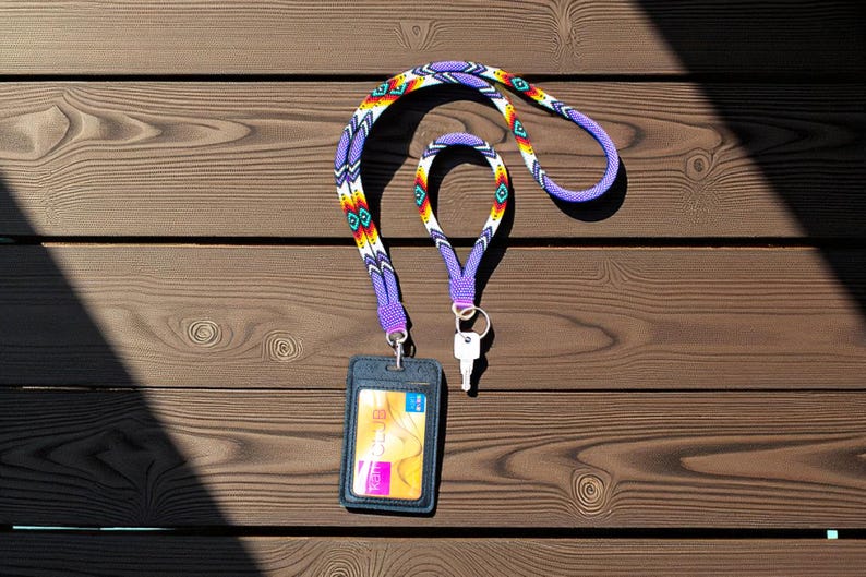 Native American Beaded Crochet Lanyard: Purple, Red, Orange - Etsy